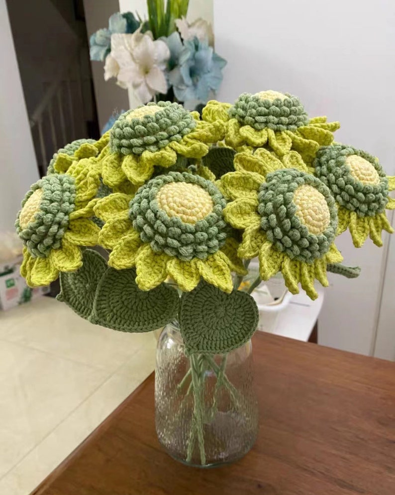 Green Crochet Sunflower / Crochet Flowers / Knit Sunflower / - Etsy