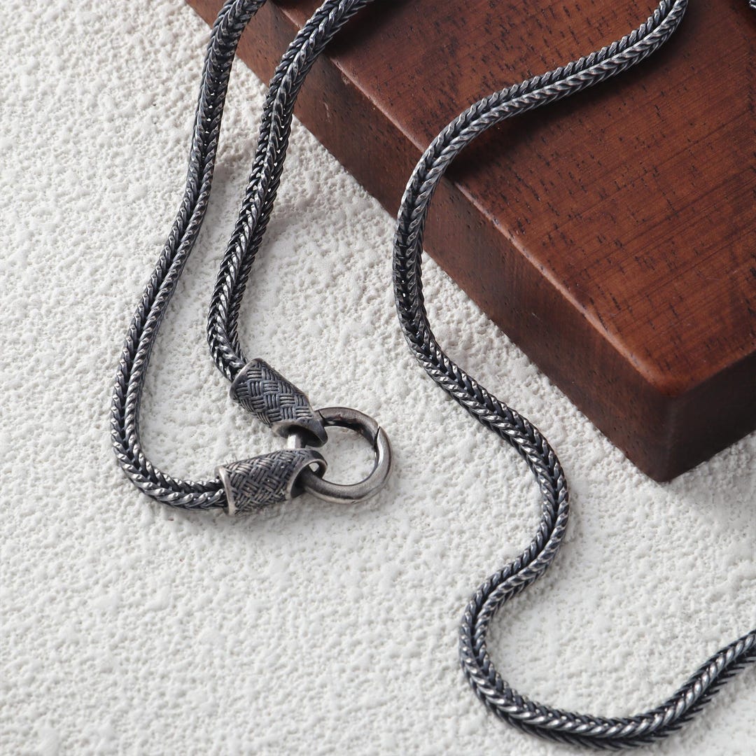 Men's 3mm Oxidized Square Foxtail Chain Necklace in Sterling Silver ...