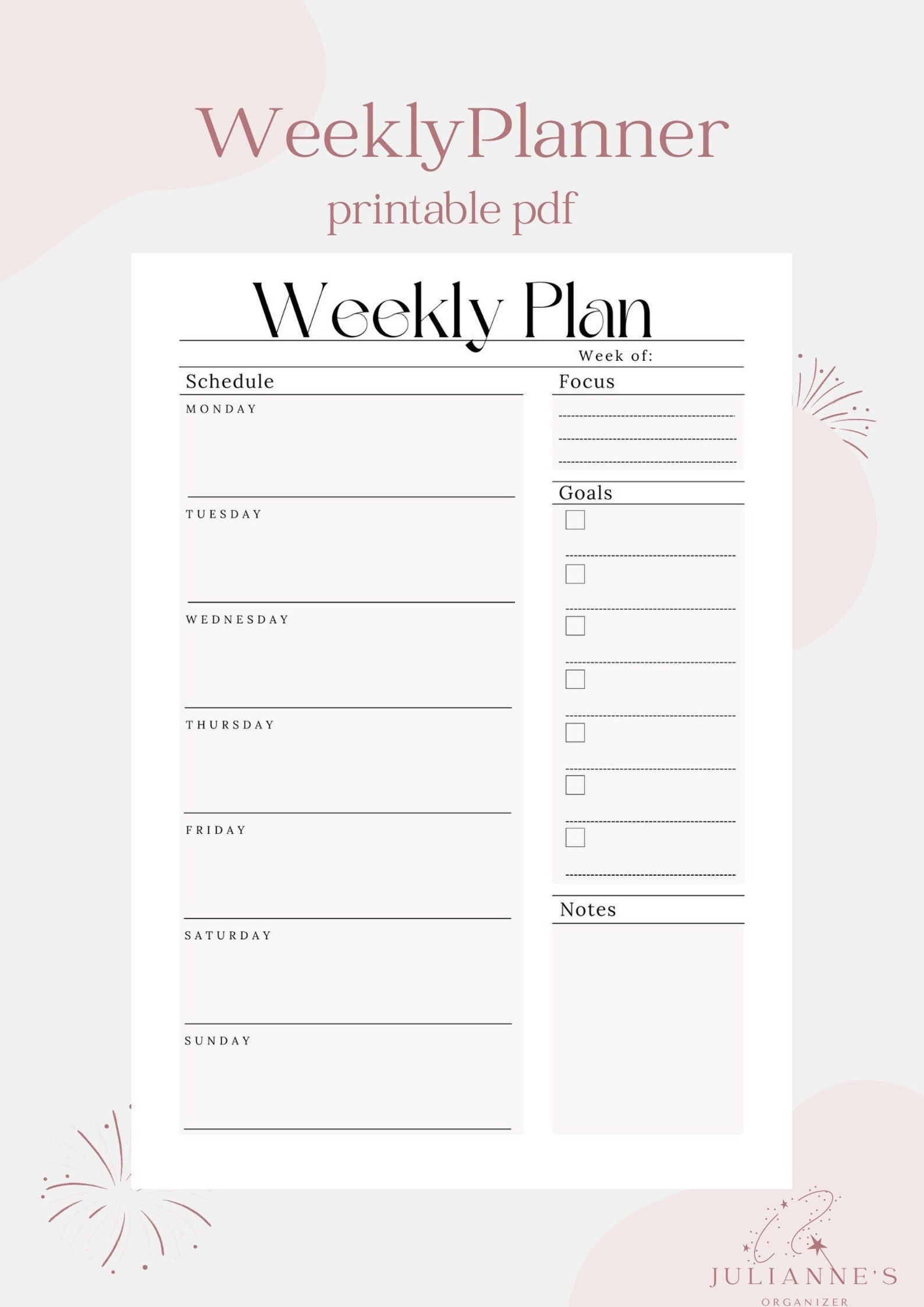 Weekly Planner Minimalist Printable & Digitally Instant Download A4/A5 ...