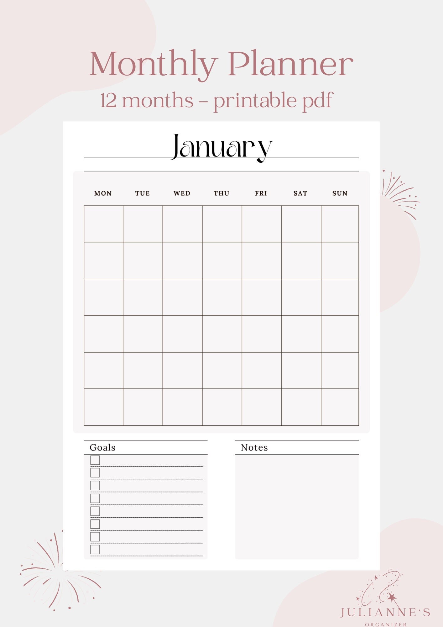Monthly Planner Minimalist Printable & Digitally Instant Download A4/A5 ...