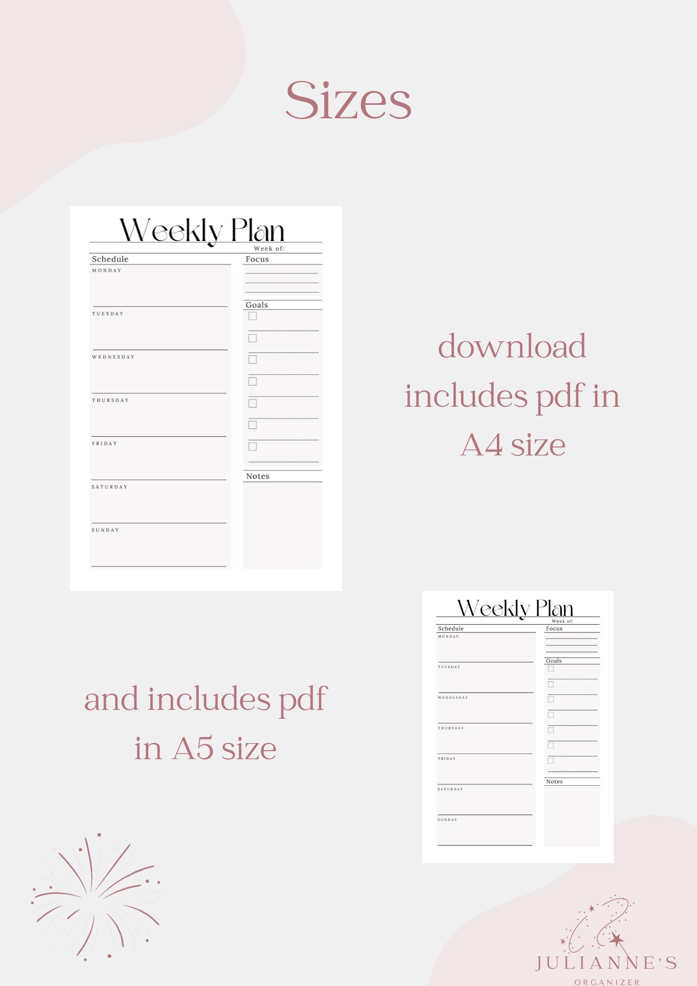 Weekly Planner Minimalist Printable & Digitally Instant Download A4/A5 ...
