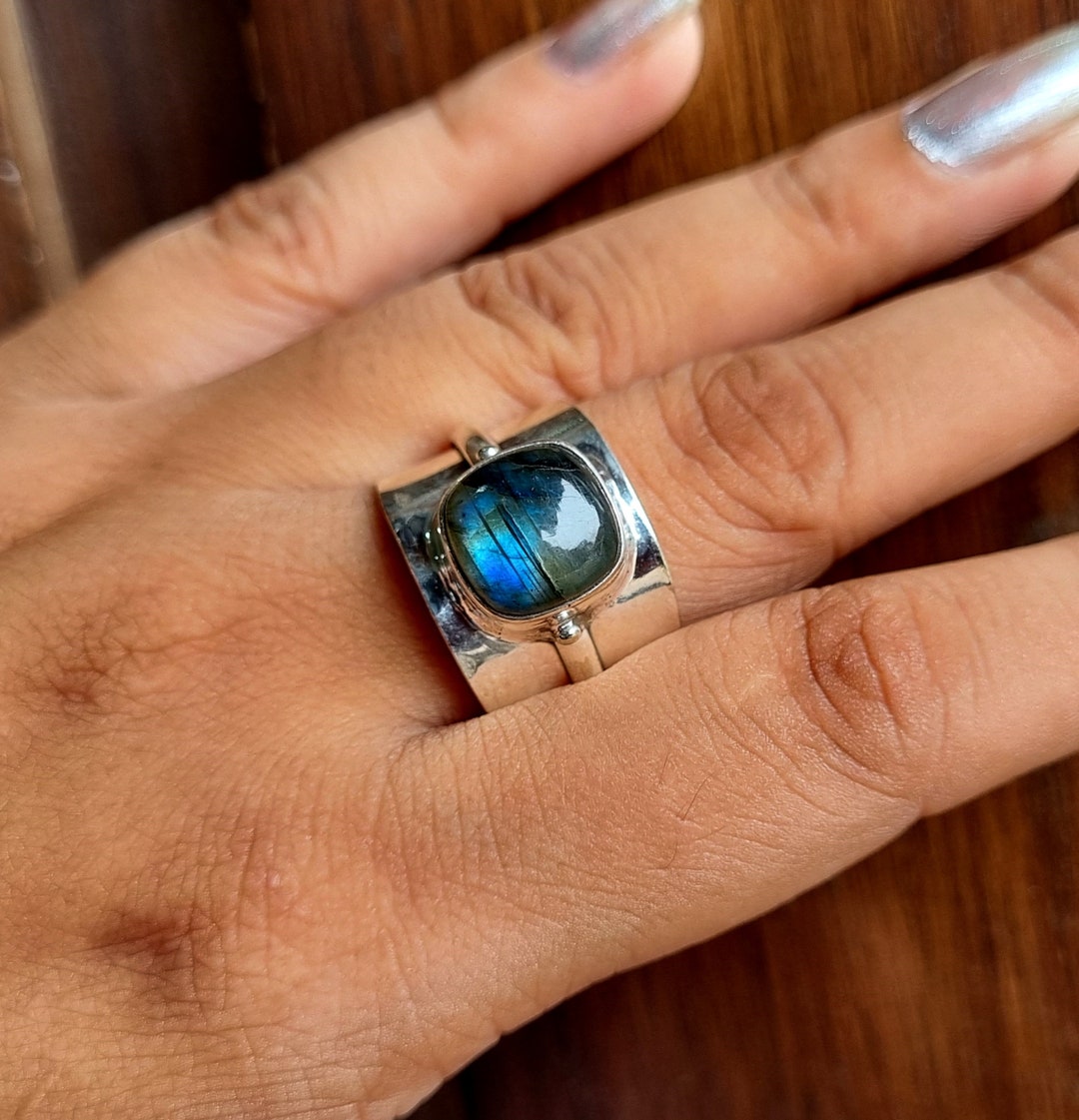 Natural Labradorite Ring, 925 Sterling Silver Ring, Women Band Ring ...