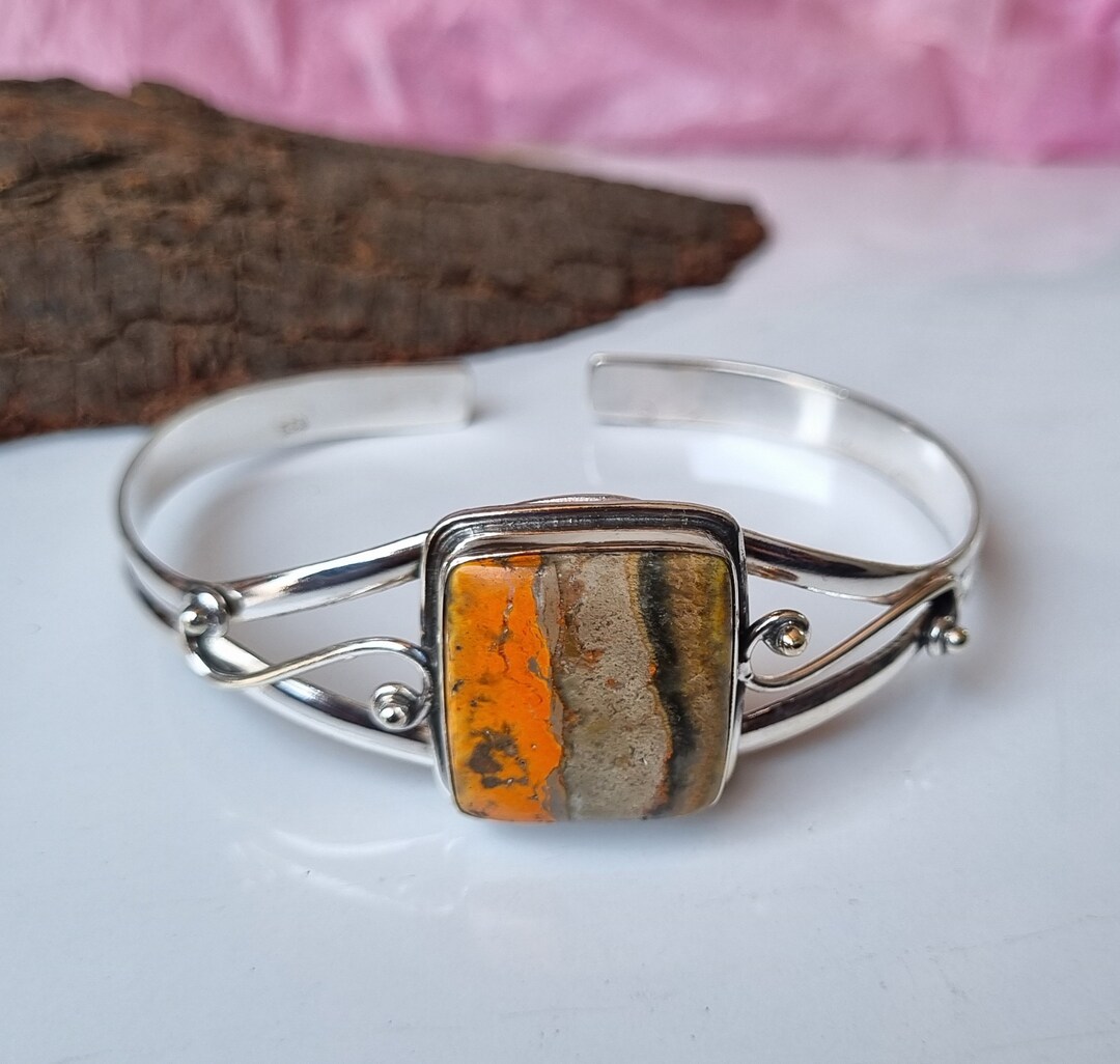 Natural Bumble Bee Jasper Bangle, Handmade Bangle, Women Bangle, Charm ...