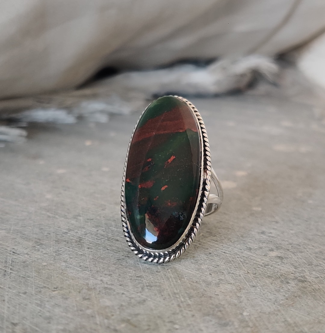 Blood Stone Ring, Handmade Ring, 925 Sterling Silver Ring, Oval ...