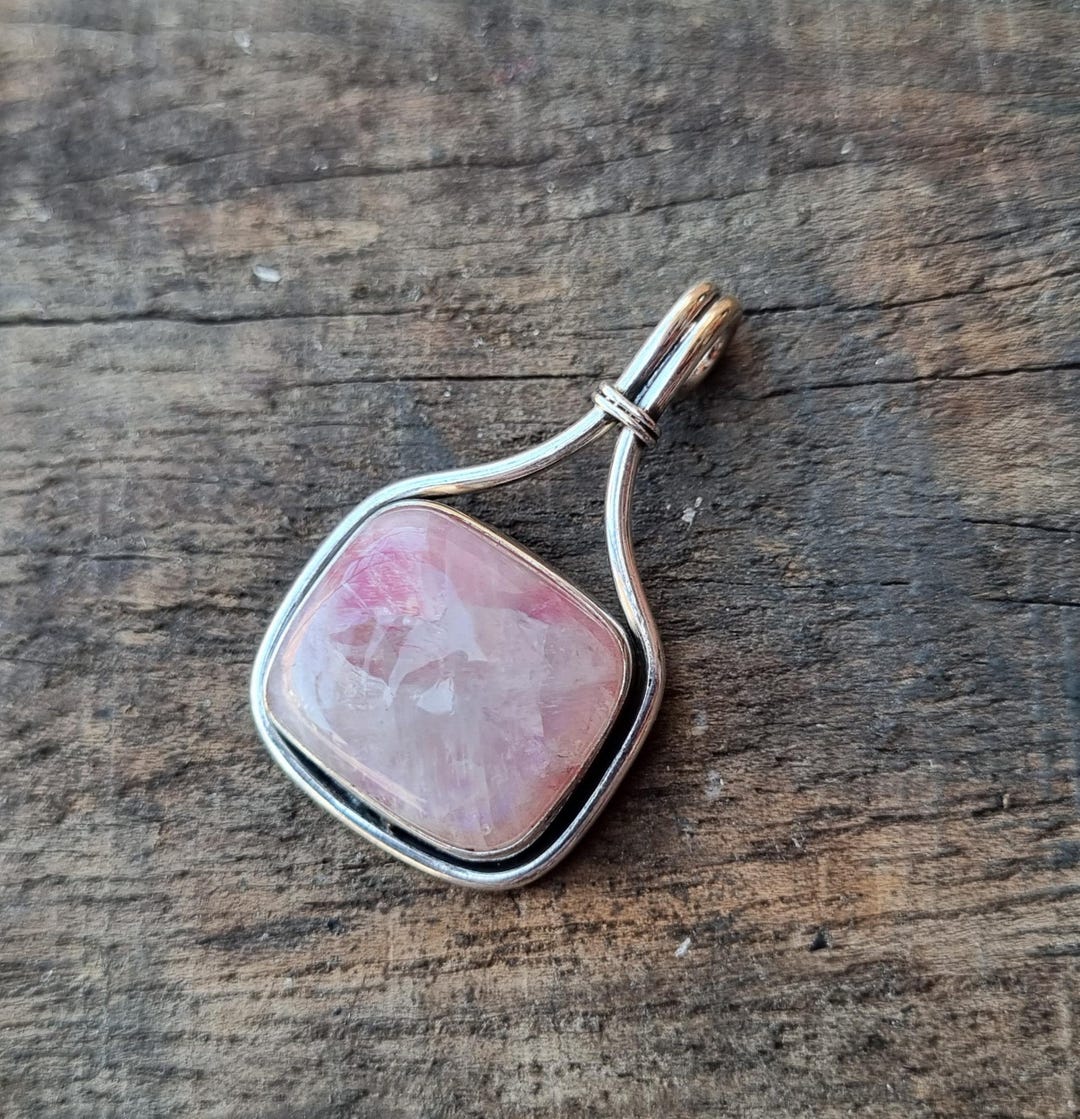 Natural Pink Moonstone Pendant, 925 Sterling Silver Pendant, Gemstone ...