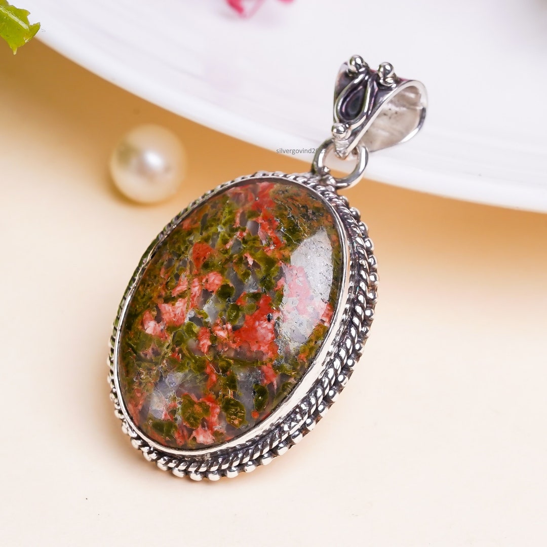 Ultimate Unakite Jasper Pendant, 925sterling Handmade Silver Necklace ...