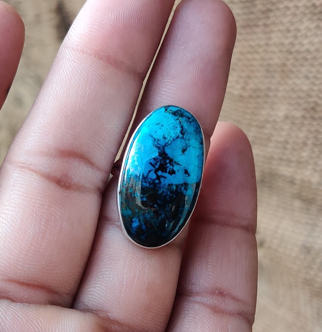 Natural Azurite Chrysocolla Ring, 925 Sterling Silver, Handmade Ring ...