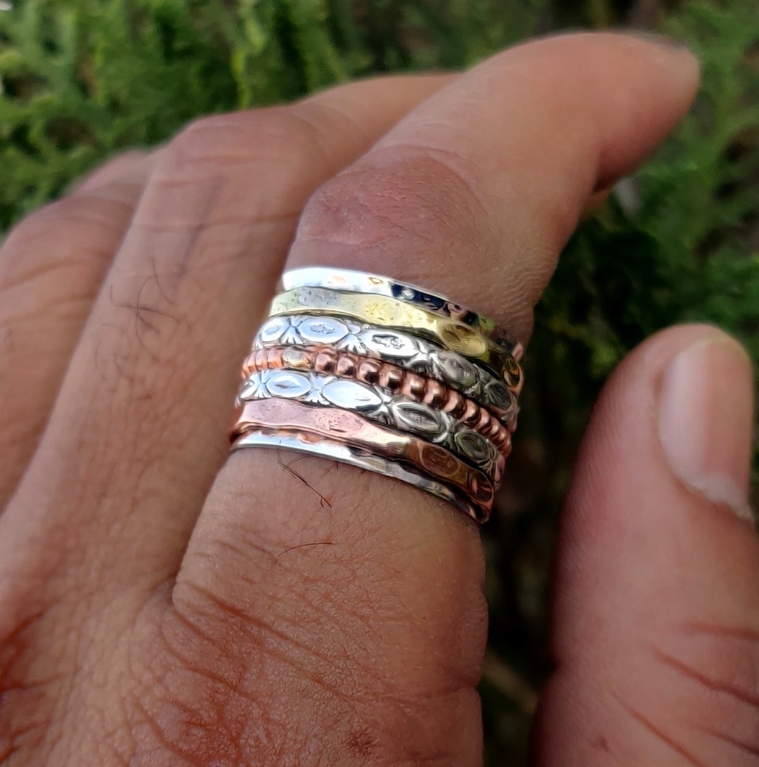 Hammered Spinner Ring, Mixed Metal Spinner Ring, 5 Tone Sterling Silver ...