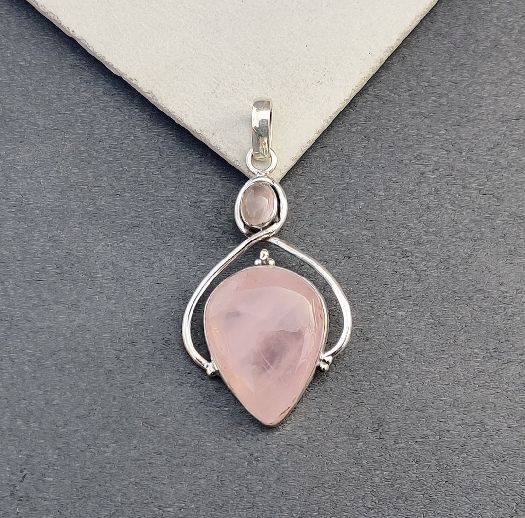 Natural Rose Quartz Pendant, Handmade Pendant, Beautiful Gemstone ...