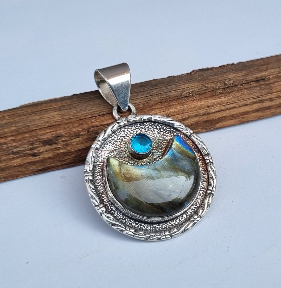 Natural Labradorite Pendant, Gemstone Pendant, 925 Sterling Silver ...