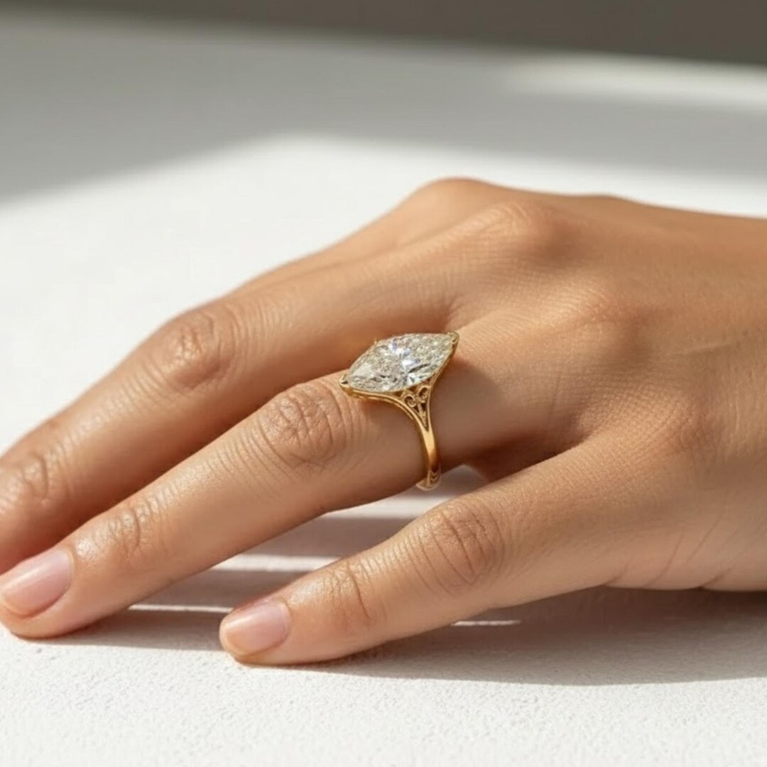 Vintage Marquise Filigree Ring | 1-2 Carat Lab Grown Diamond Ring | 14K ...