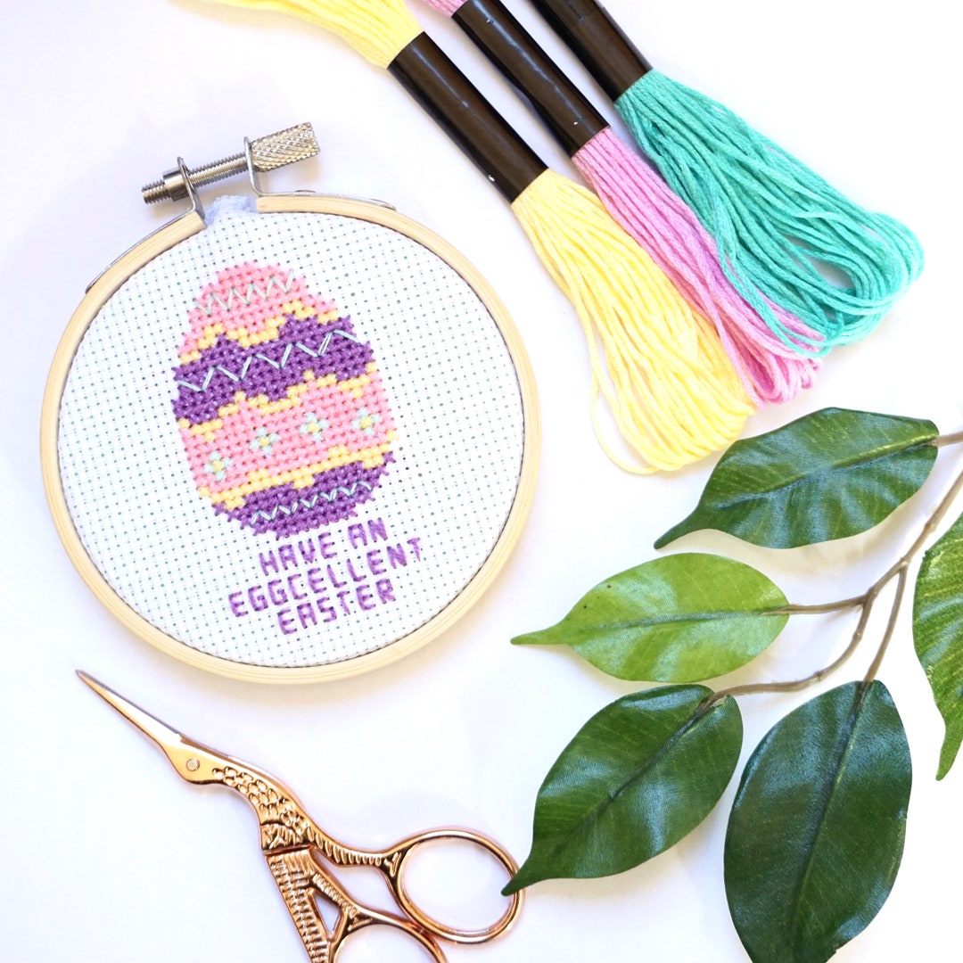 Easter Egg Pun Cross Stitch Pattern, Spring Cute Floral Download Pdf ...