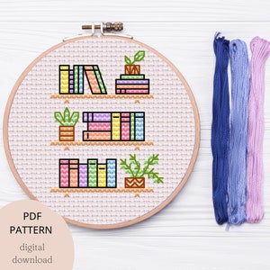 Book Cross Stitch, Bookish Bookshelves Cute Modern Digital Pdf Cross ...