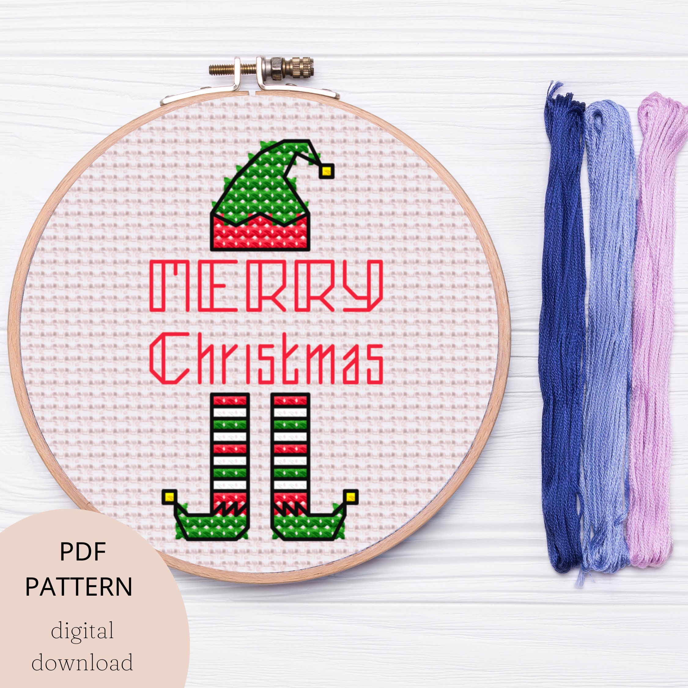 Merry Christmas Elf Cross Stitch Pattern Modern Digital Pdf - Etsy UK