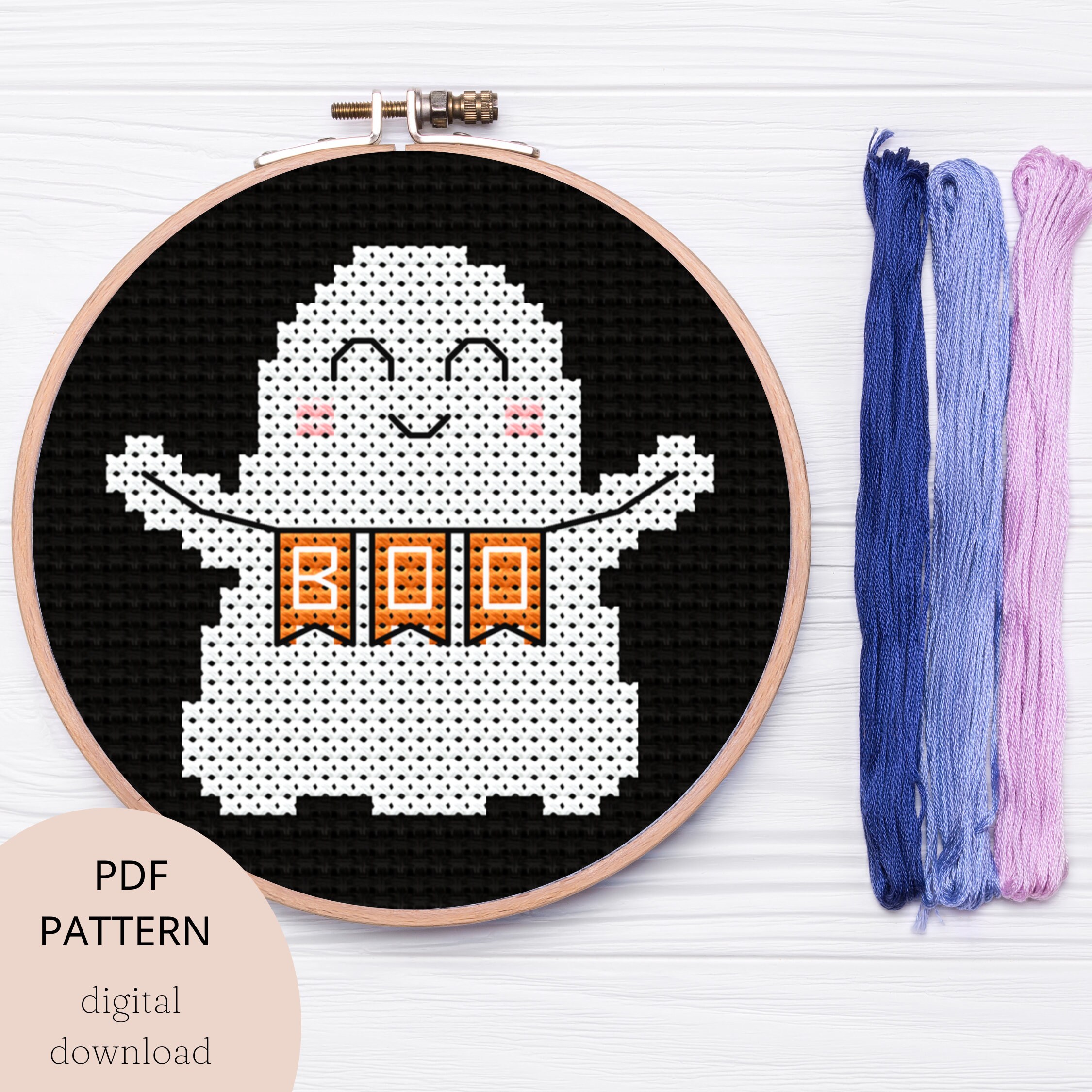 Cute Ghost With Boo Banner Cross Stitch Pattern, Halloween Digital Pdf ...