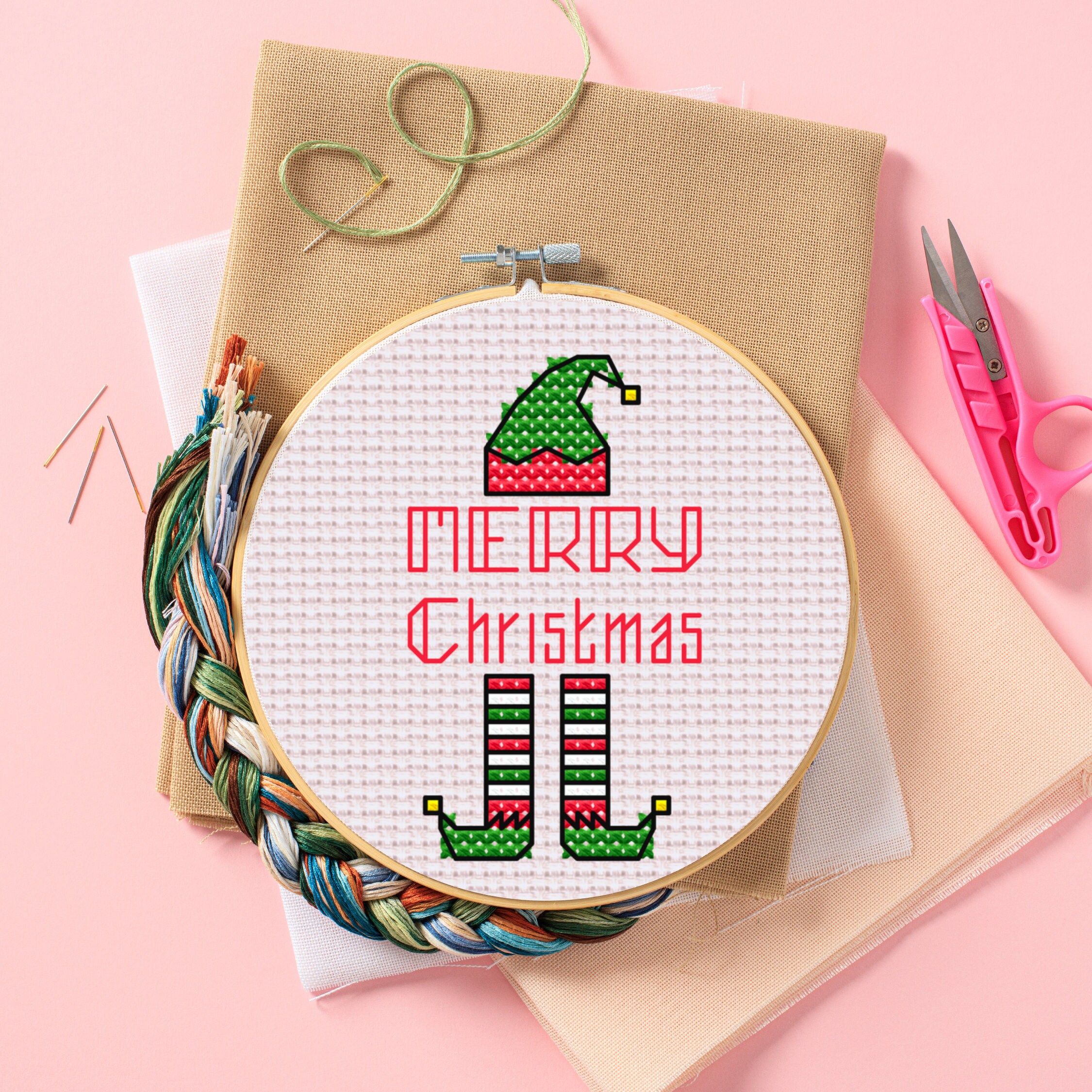 Merry Christmas Elf Cross Stitch Pattern, Modern PDF (digital Download ...