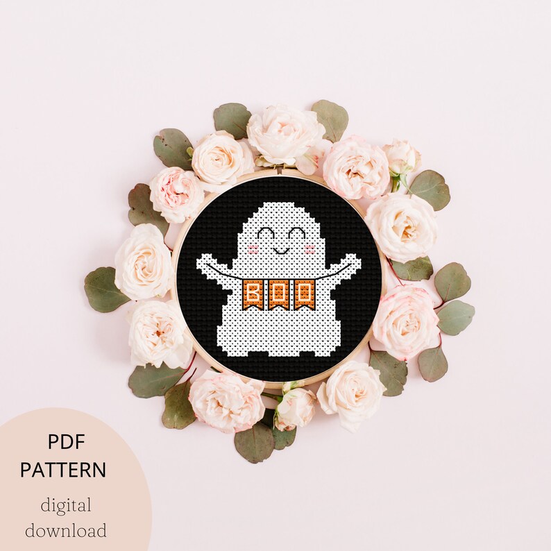 Cute Ghost With Boo Banner Cross Stitch Pattern, Halloween Digital Pdf ...