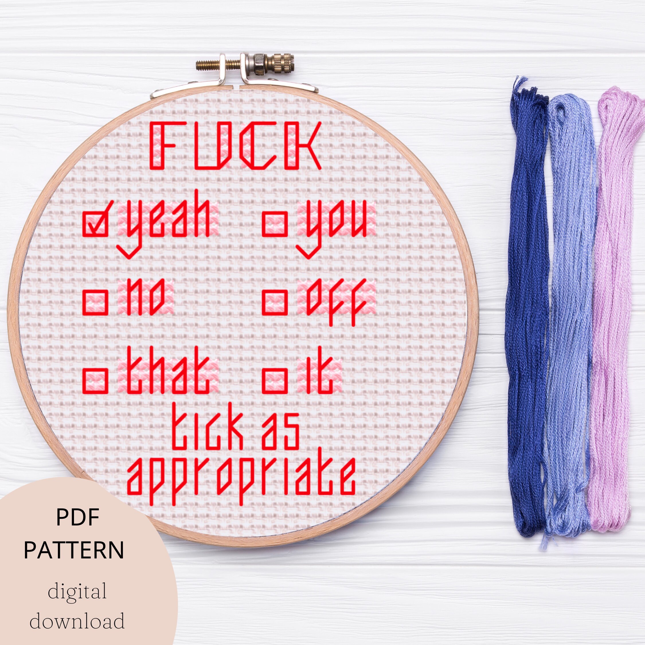 F*ck Rude Swearword Cross Stitch Pattern, Funny Modern Digital Pdf ...