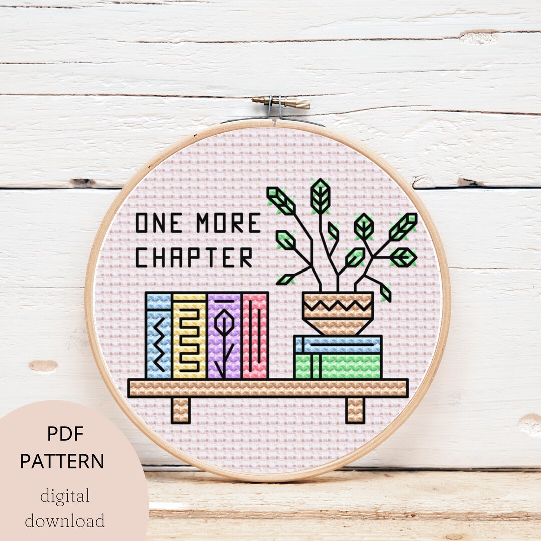 Book Cross Stitch, Bookish Bookshelves Cute Modern Digital Pdf Cross ...