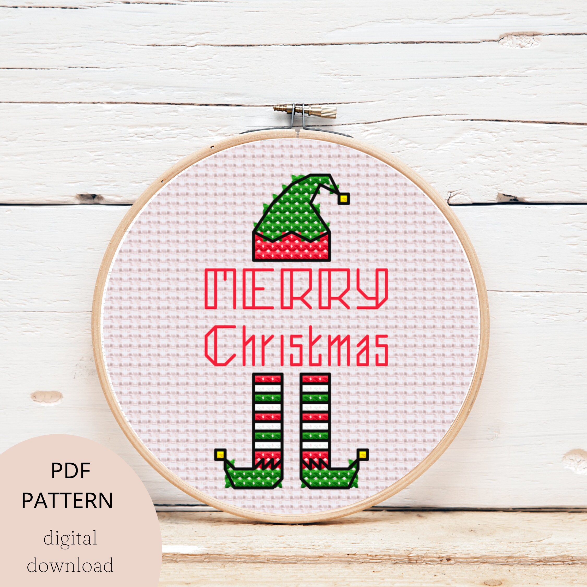 Merry Christmas Elf Cross Stitch Pattern, Modern PDF (digital Download ...