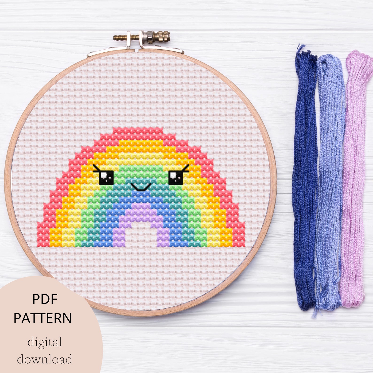 Rainbow Pride Cross Stitch Pattern, Cute Modern Digital Pdf Cross ...