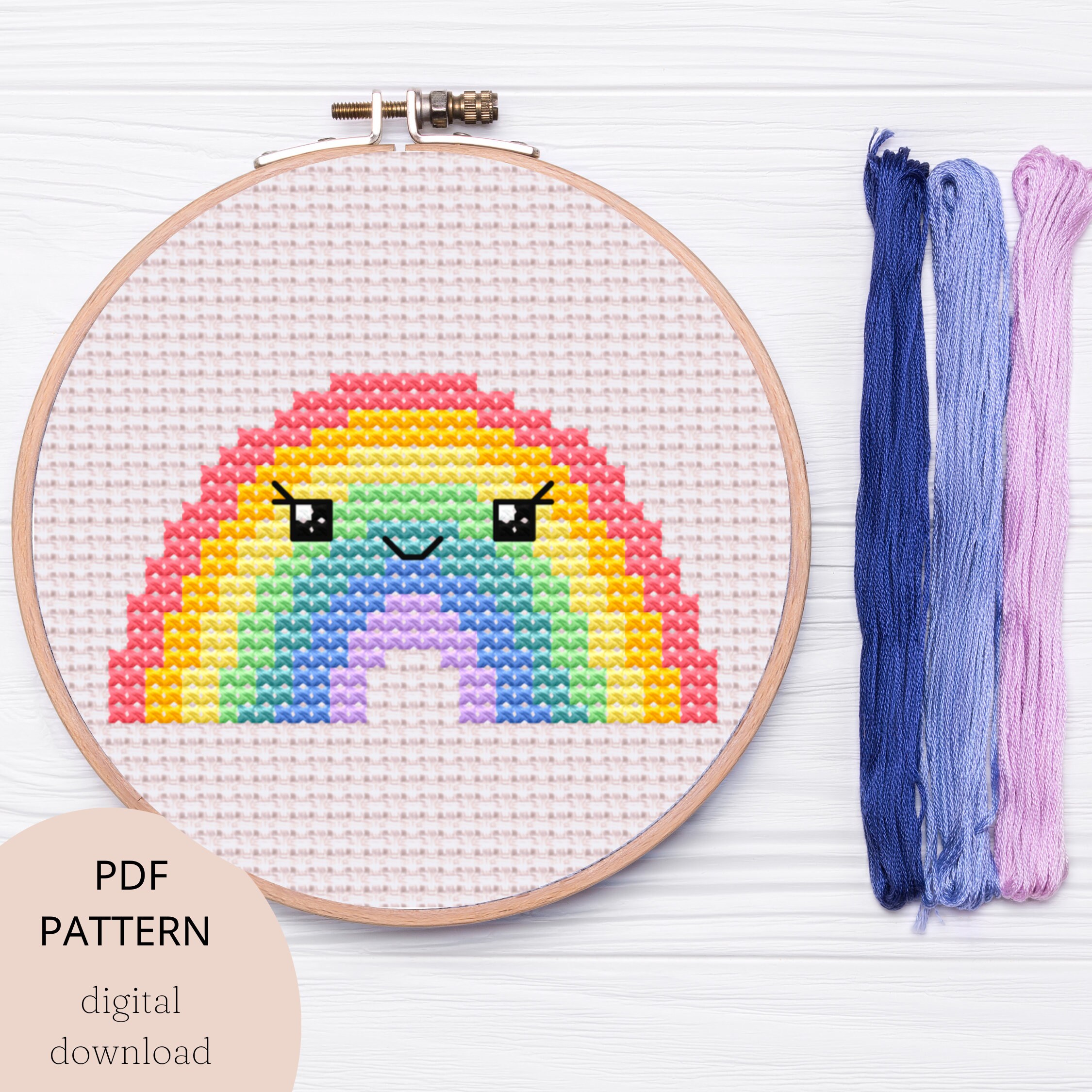 Rainbow Pride Cross Stitch Pattern, Cute Modern Digital Pdf Cross ...