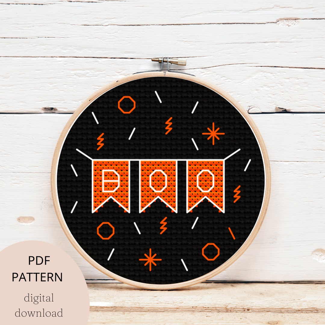 Halloween Boo Banner Cross Stitch Pattern, Modern Digital Pdf Cross ...