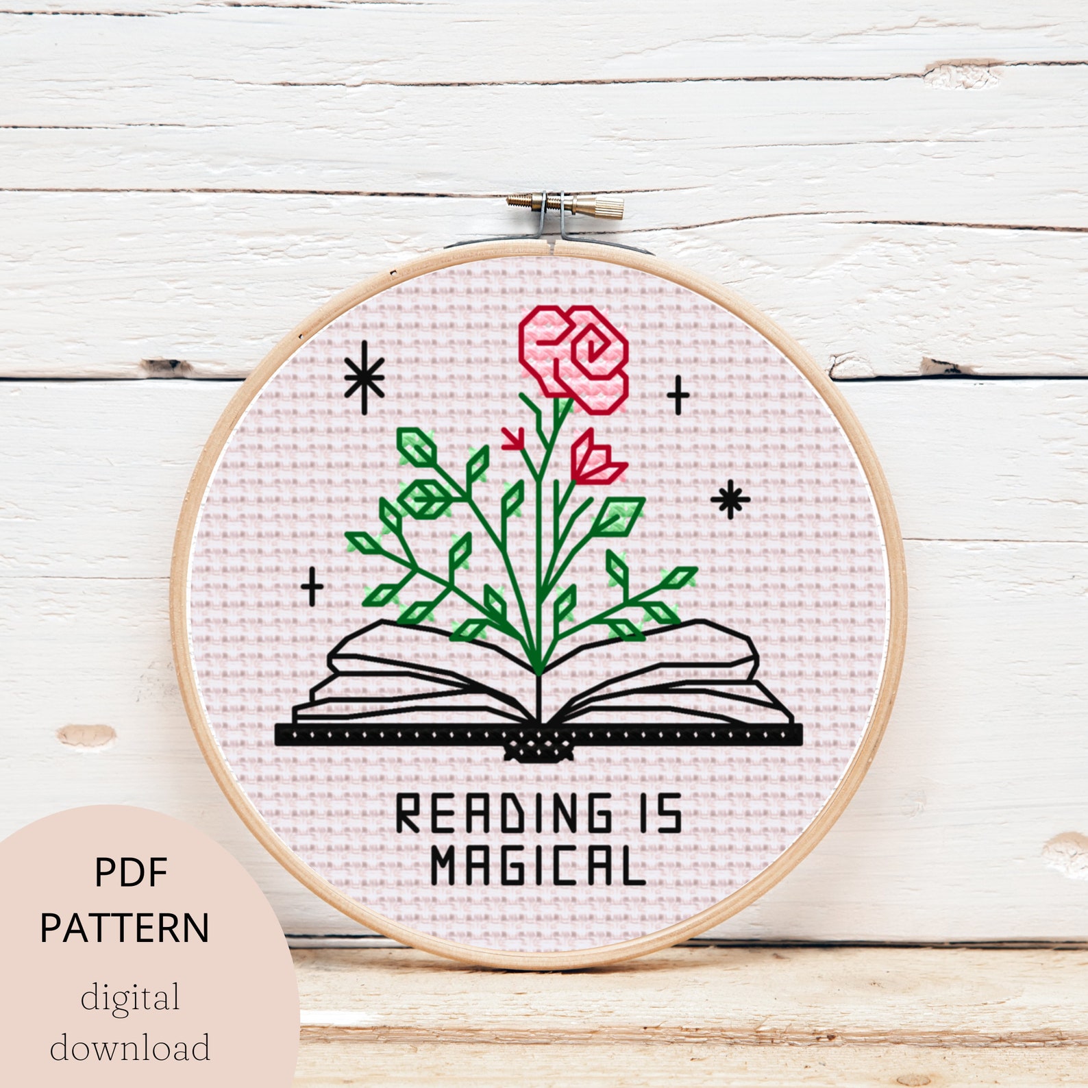 Bookish Cross Stitch Pattern, Book Reader Cute Modern Digital Pdf Cross ...