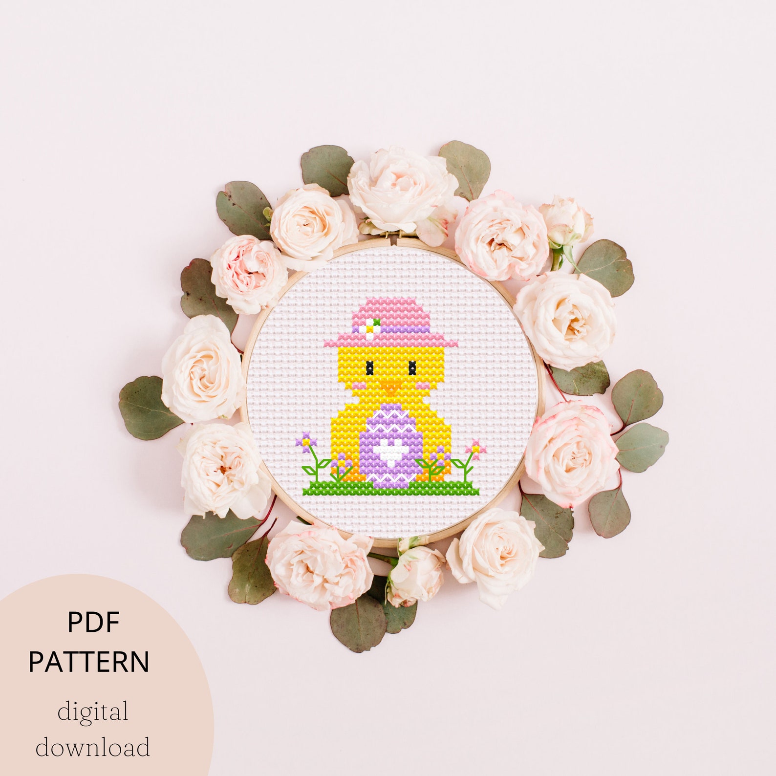 Easter Chick Cross Stitch Pattern, Spring Cute Egg Floral Download Pdf ...