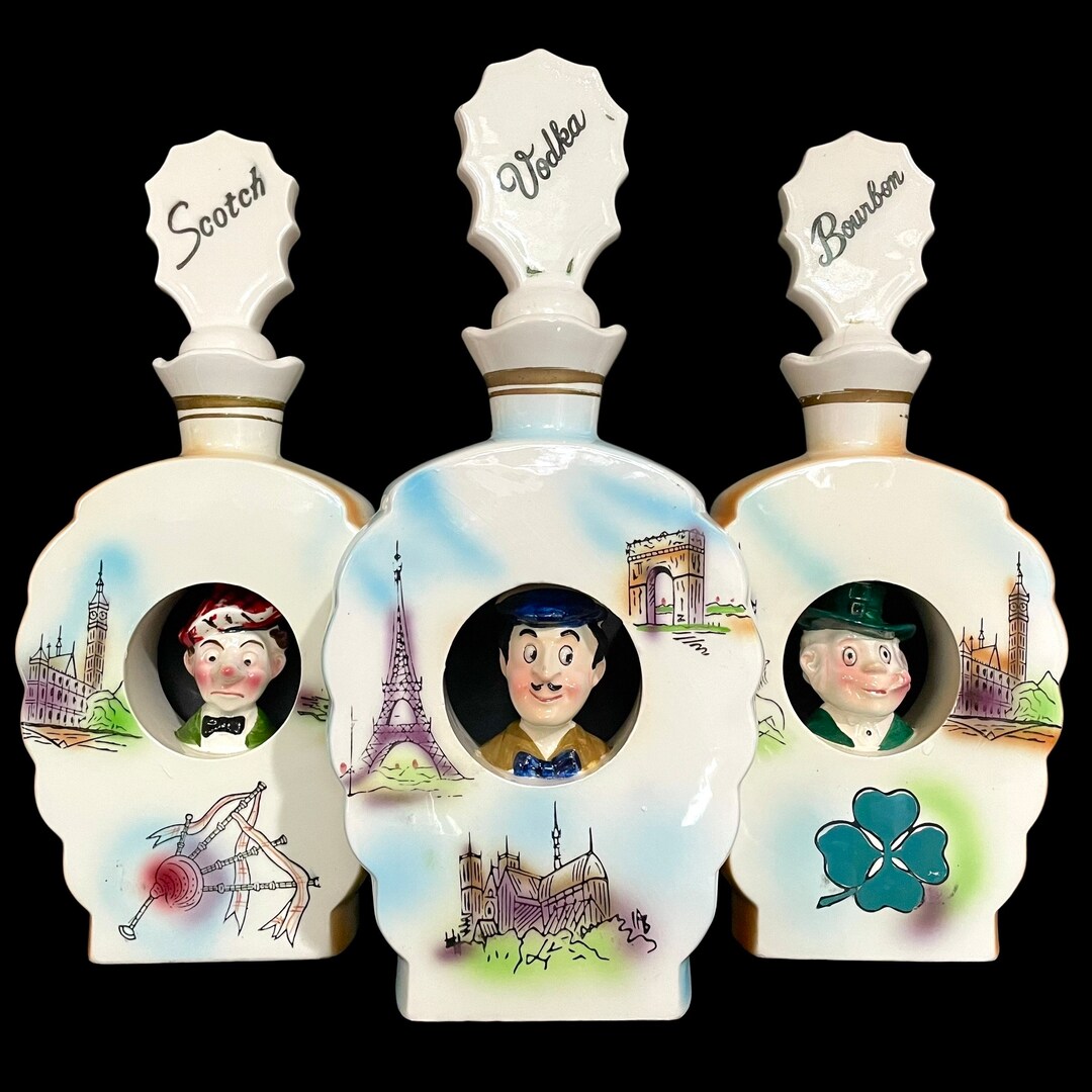 Vintage 1950s Elbro Decanters Set of 3 - Scotch Vodka Bourbon - Bottles ...