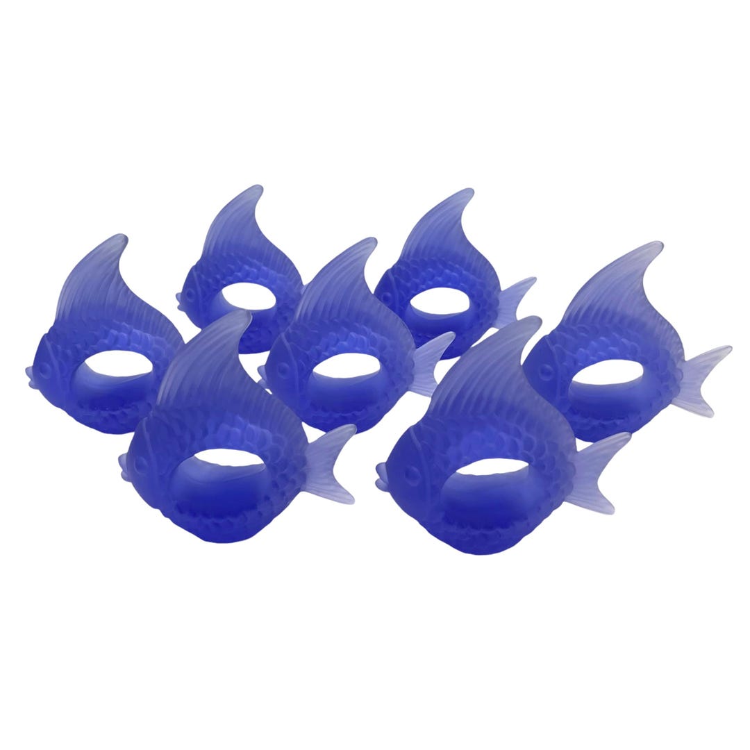 Vintage 1970s Audrey Lucite Napkin Rings Set of 7 - Frosted Blue Fish ...