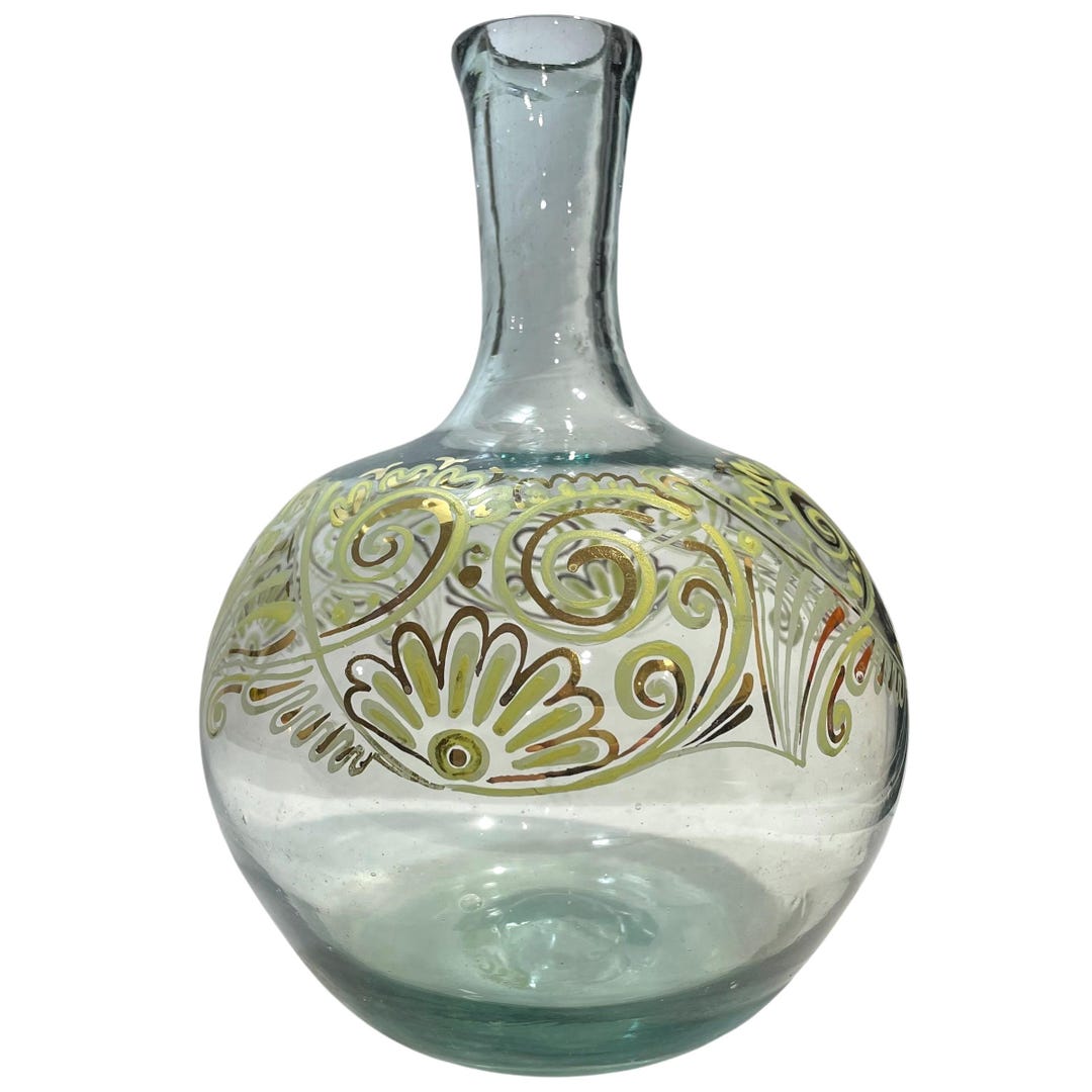 Vintage 1990s Signed Mexican Art Glass Vase - Hand Painted Escuela De ...