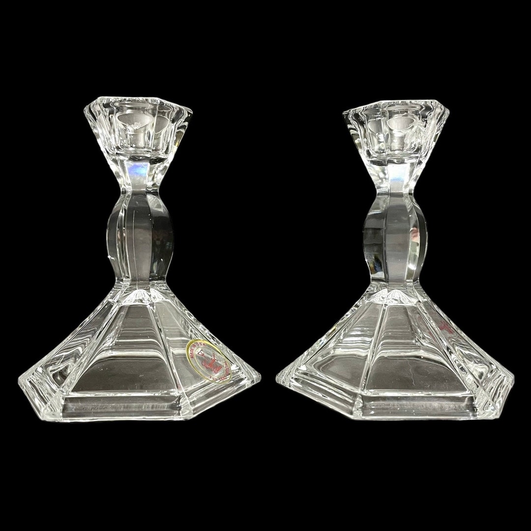 Vintage 1980s Pair of Crystal Candlesticks Holders Michael C Fina, Made ...