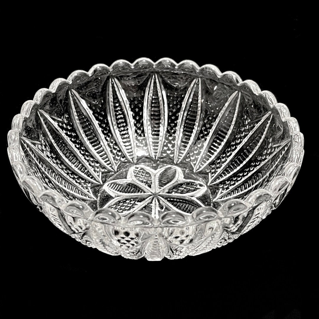 Antique 1900s Zippered Finecut EAPG Berry Bowl Clear Pressed Glass ...