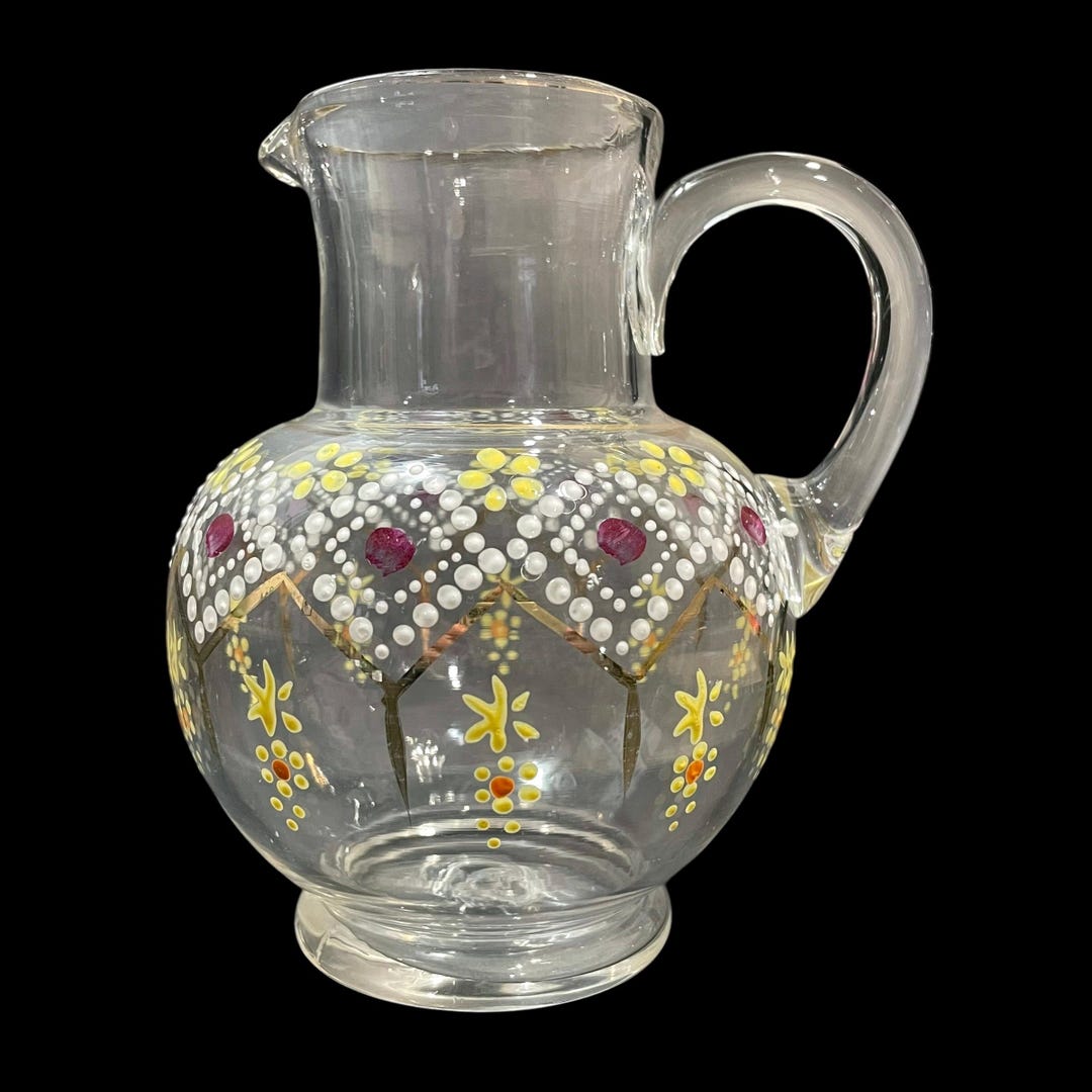 Antique 1880s Victorian Hand Blown Mini Glass Pitcher Hand Painted ...