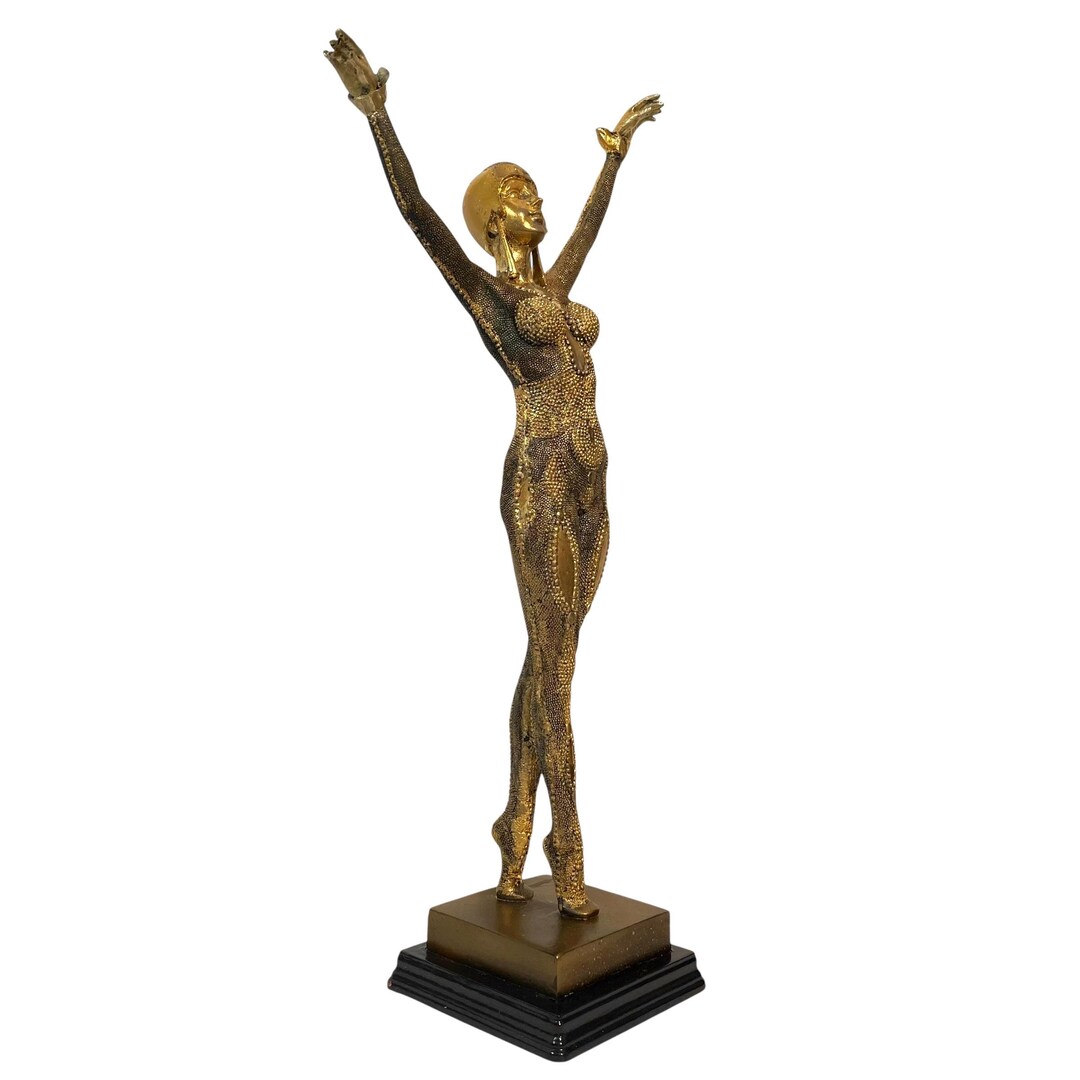 Vintage 1970s Art Deco Demetre Chiparus Style 15.5" Wood and Resin ...