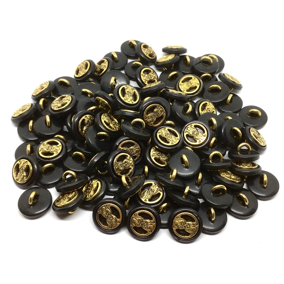 Lot of 100 Vintage 1970s Shank Buttons 1/2 Sewing Crafting Black and ...