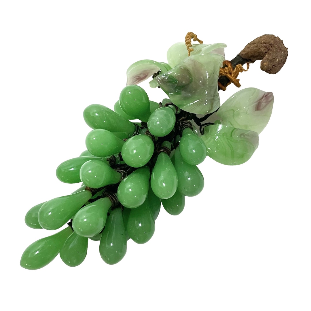 Vintage 1950s Peking Glass Chinese Jade Grape Cluster With Leaves Green ...
