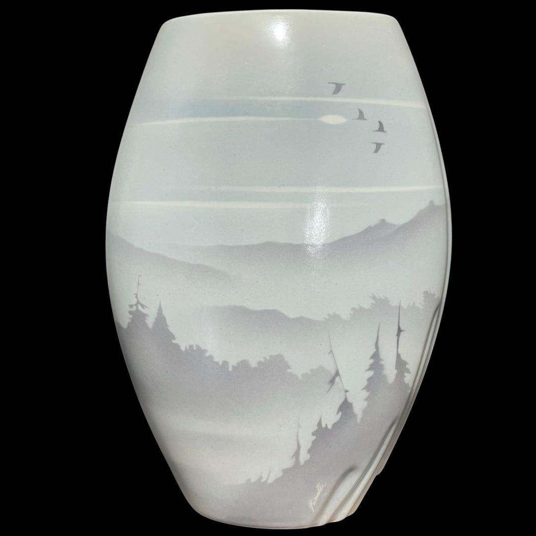 Vintage 1970s Signed Bessette Pottery Art Vase - Hand Painted Foggy ...