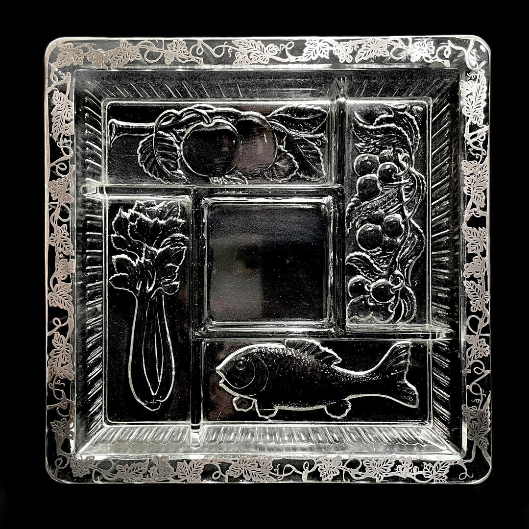 Vintage 1940s Duncan & Miller INTAGLIO Carved Glass Silver Overlay ...