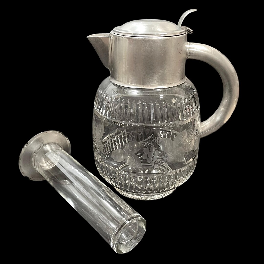 Vintage 1940s DRGM Germany Cut Crystal Silver Plated Pitcher With Ice ...