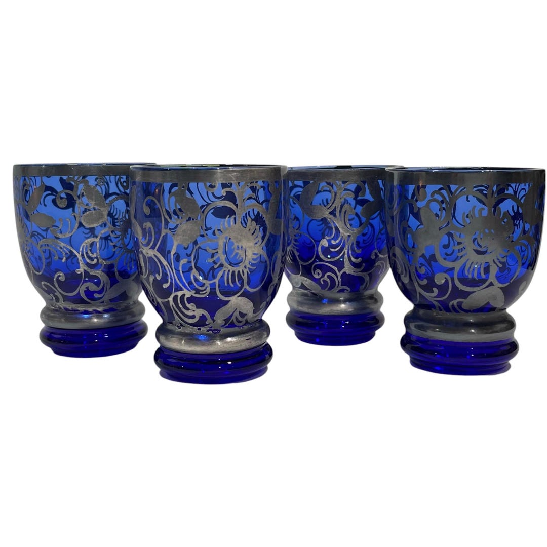 Vintage 1940s Italian Shot Glasses (4) Set Cobalt Blue With Silver ...