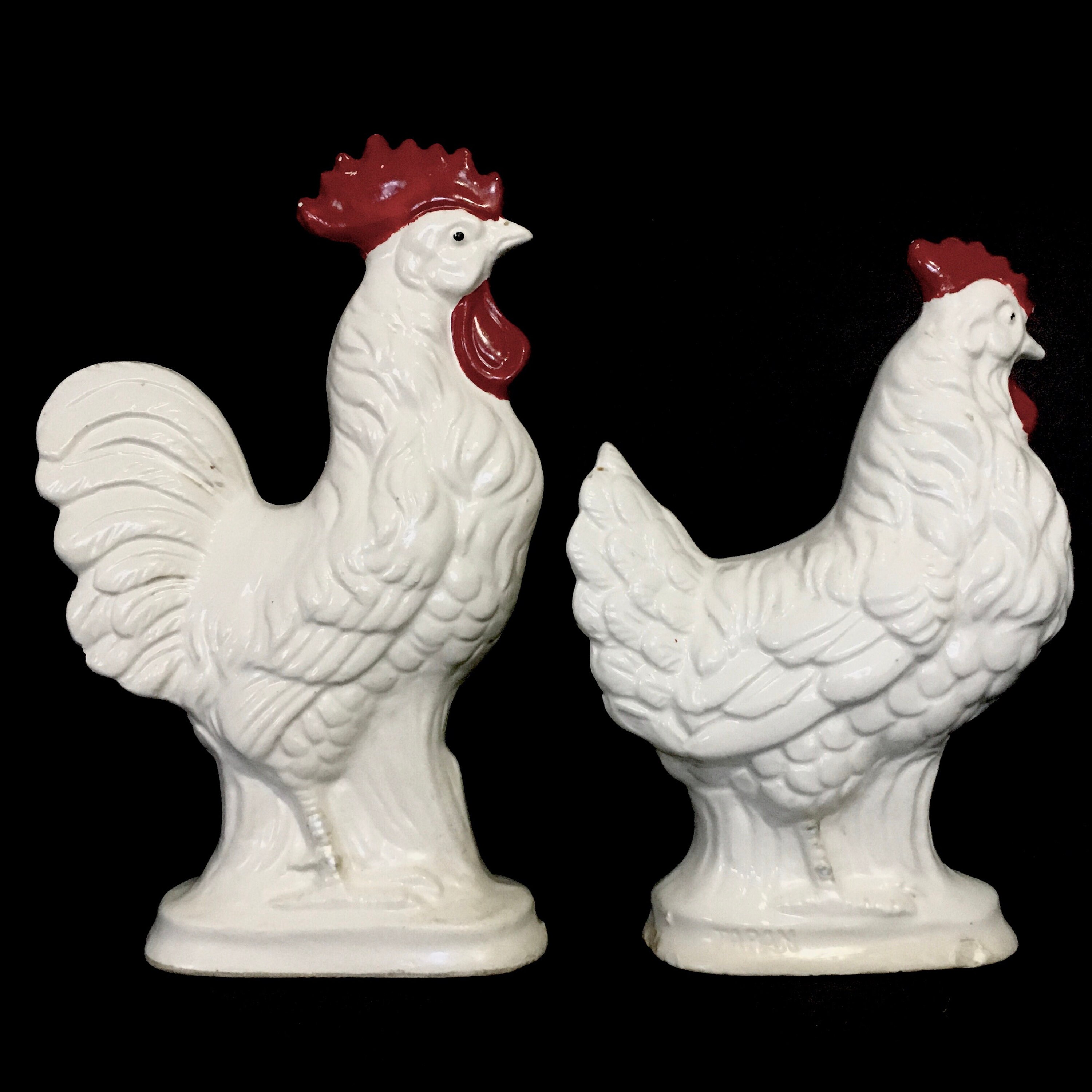 Vintage 1950s Rooster & Hen Figure Farmhouse Chicken Decor White and ...