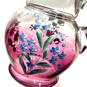 Antique 1880s Victorian Hand Blown Unique Glass Pitcher Hand Painted ...