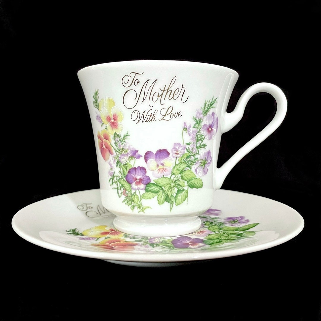 Vintage 1980s Saji Fine China Teacup and Saucer Set to Mother With Love ...