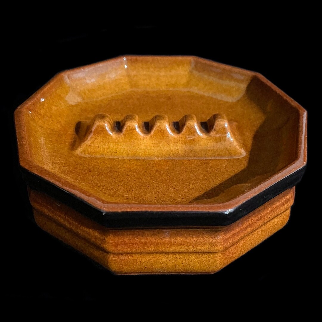 Vintage 1980s Beauce Pottery Ashtray Davinci Pattern Decagon MCM Brown ...