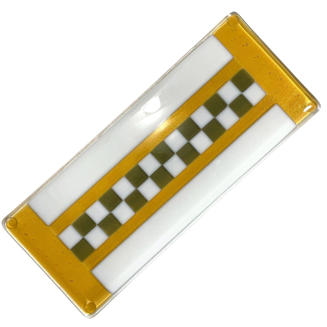 Vintage 1980s Fused Art Glass Cheese Platter - Rectangular Shape With ...