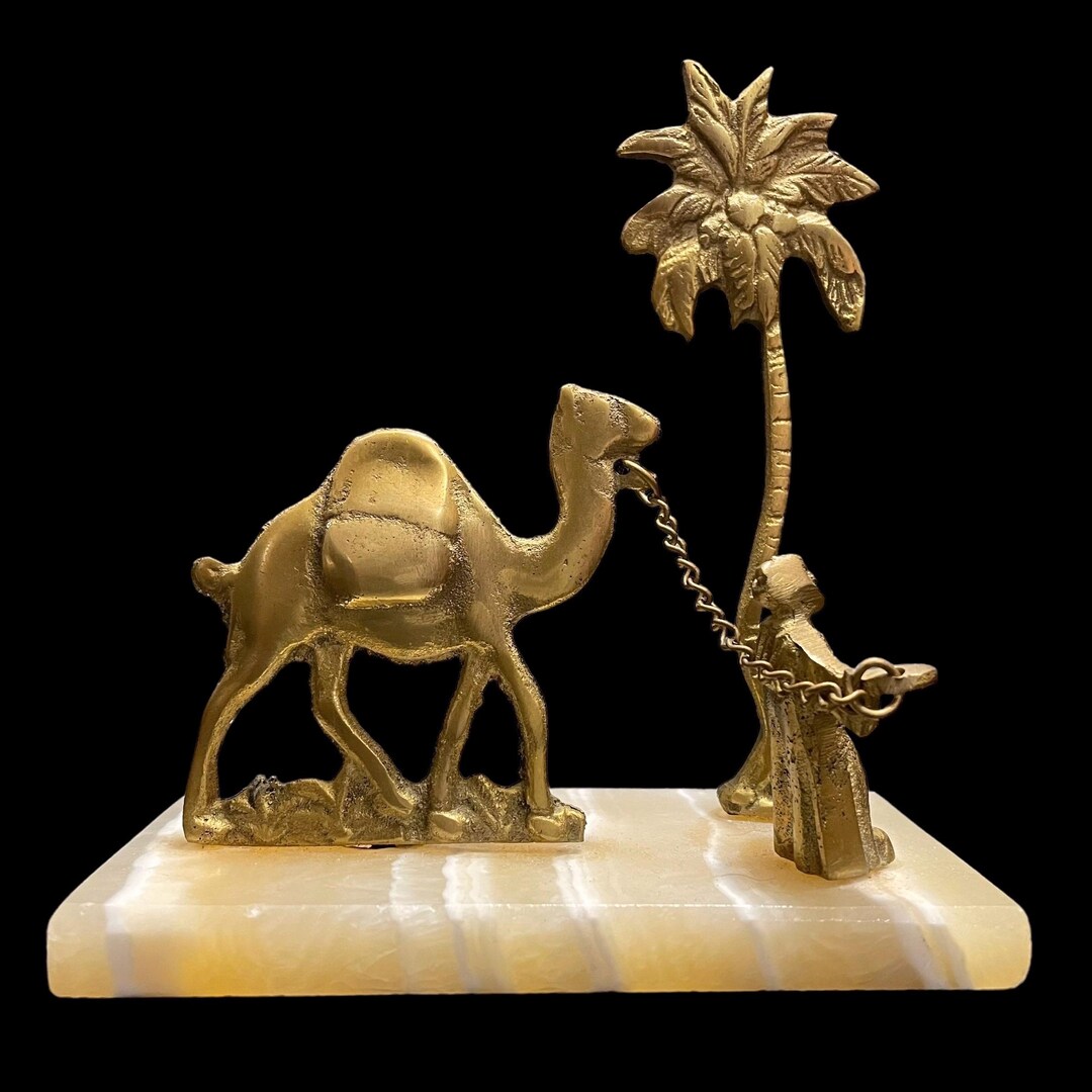 Vintage 1970s Camel Desert Solid Brass & Onyx Marble Art Sculpture ...
