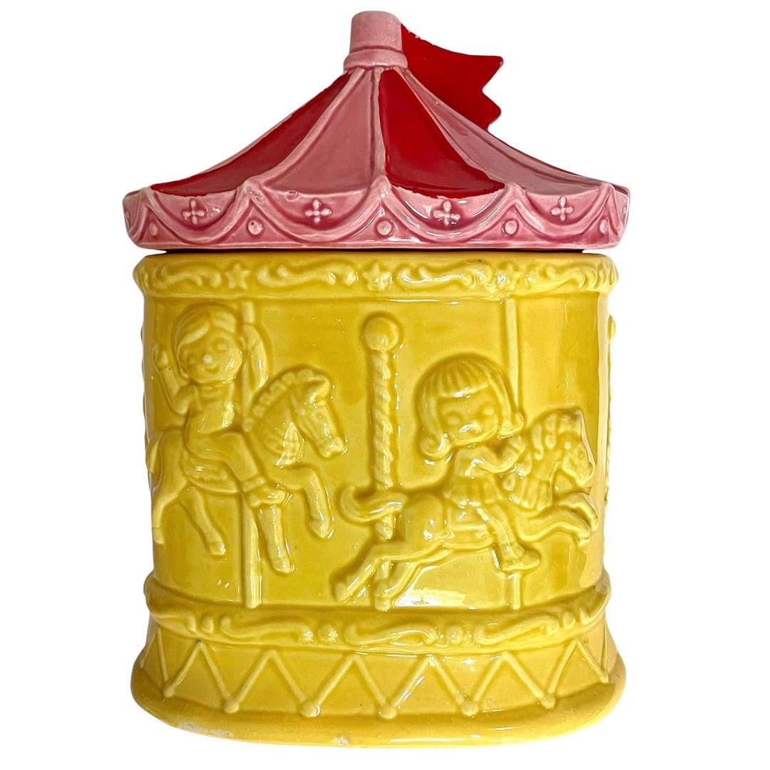 Vintage 1950s Ceramic Carousel Cookie Jar - Kitschy Merry Go Round ...