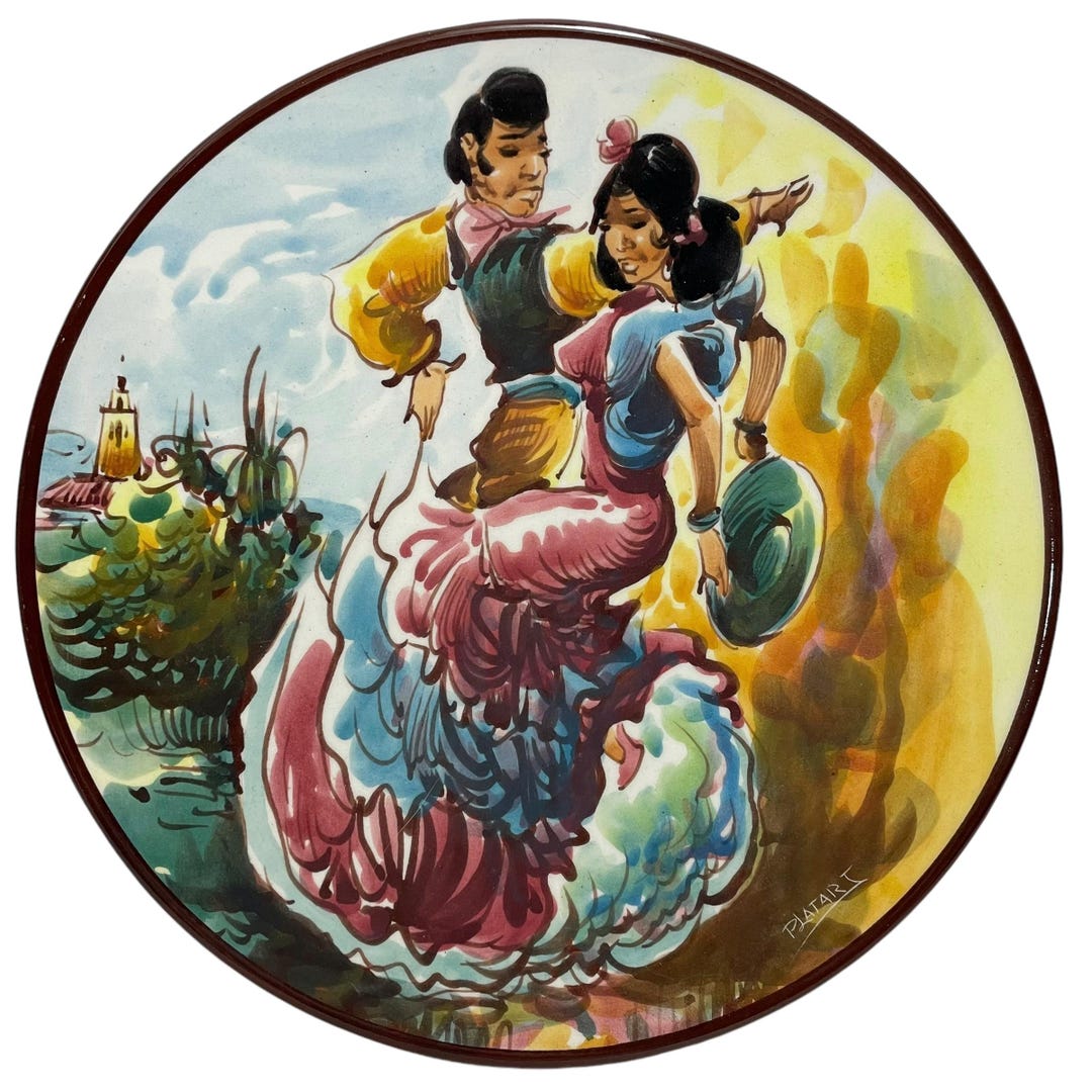 Vintage 1950s Signed Hand Painted Flamenco Dancers Spanish Ceramic Wall ...